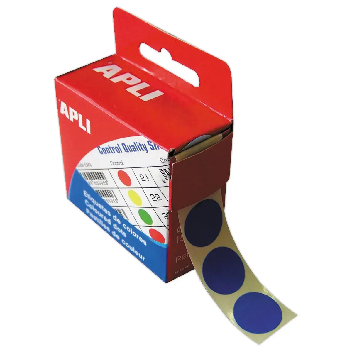 Boîte distributrice de 150 pastilles gommettes rondes Ø 15 mm bleu